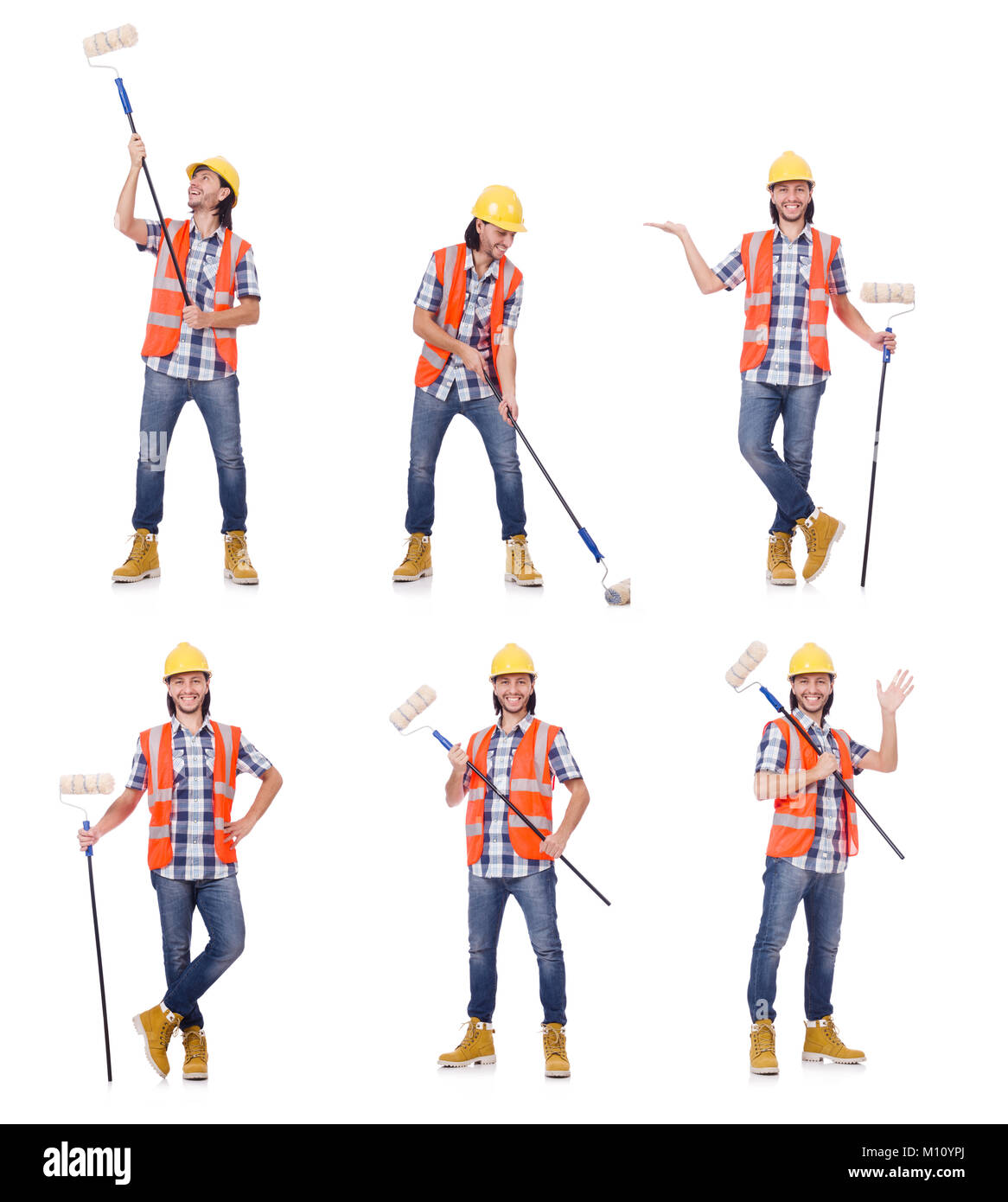 Painter with roller isolated on the white Stock Photo - Alamy