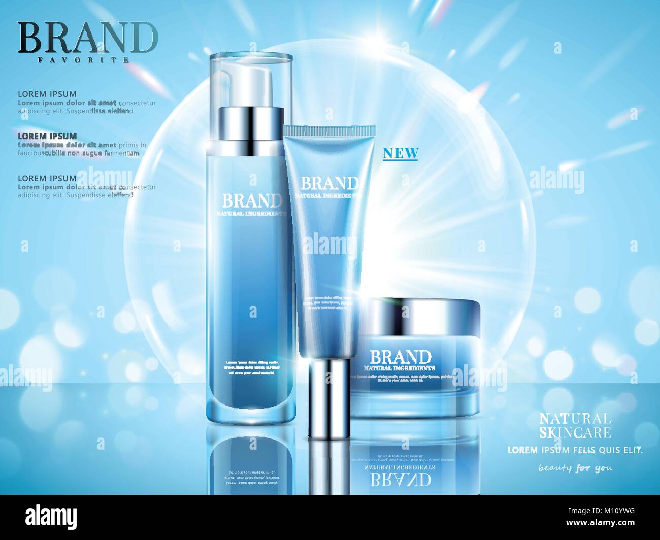 Cosmetic set ads, sky blue package design on light blue background with ...