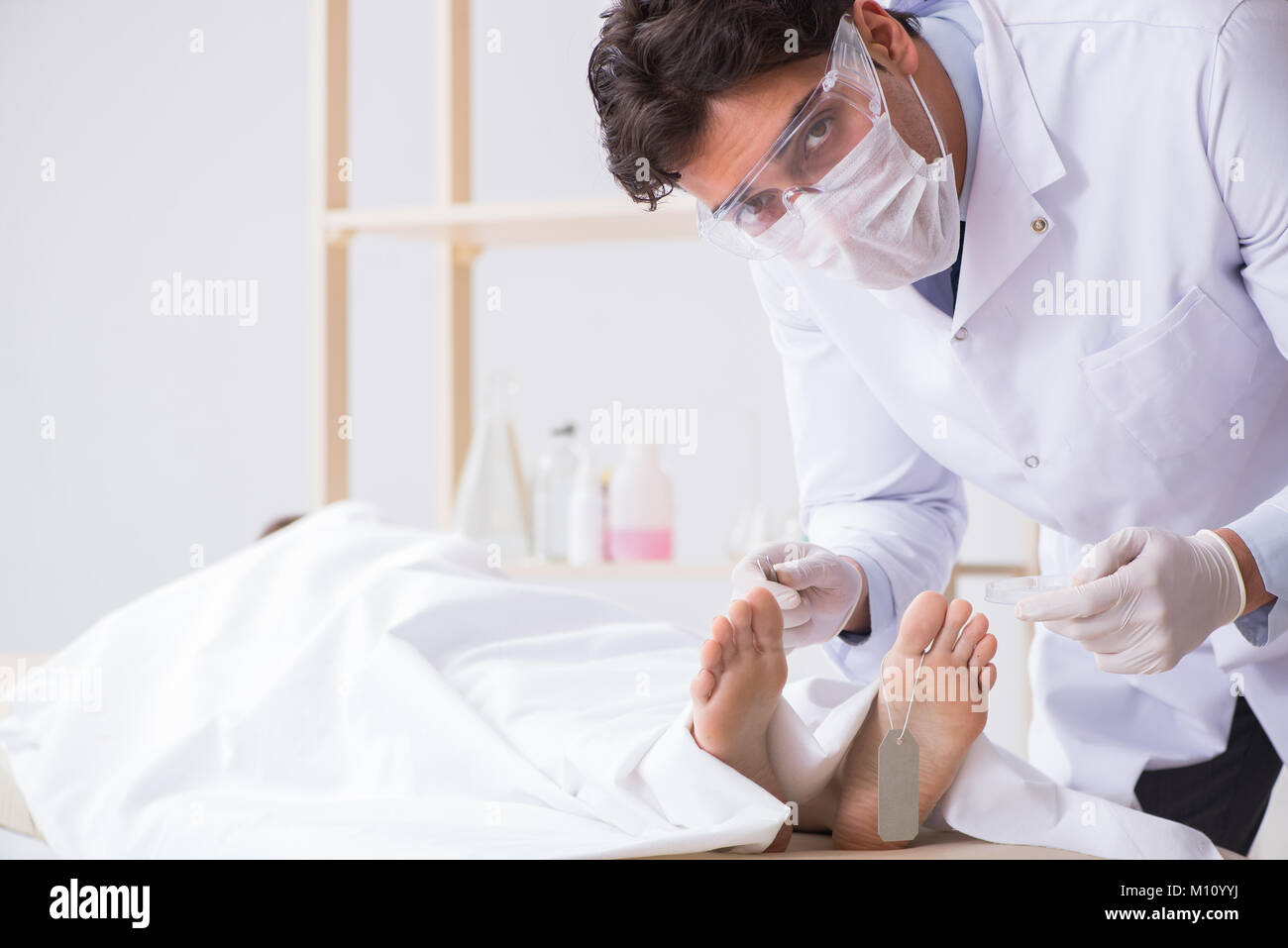 Police coroner examining dead body corpse in morgue Stock Photo - Alamy