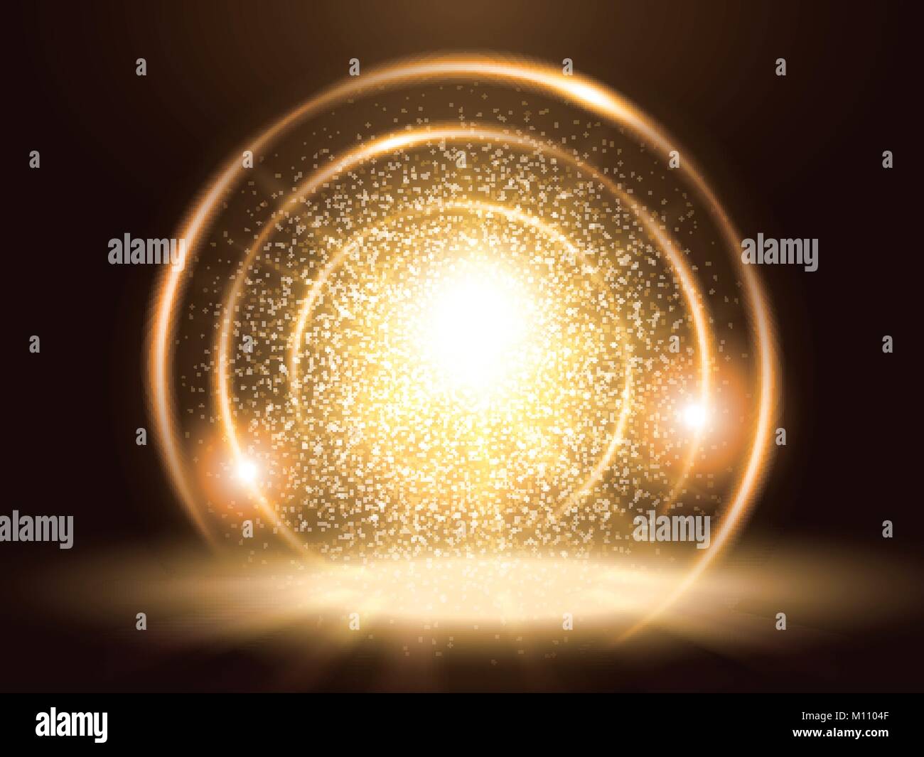 Sparkling particles and rings, attractive golden color glitter element ...