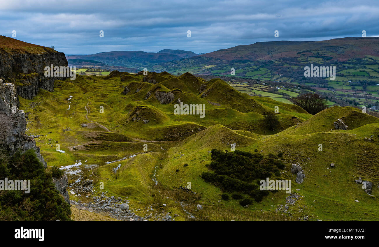 Ancient limestone quarries, Llangattock escarpment, South Wales Stock ...