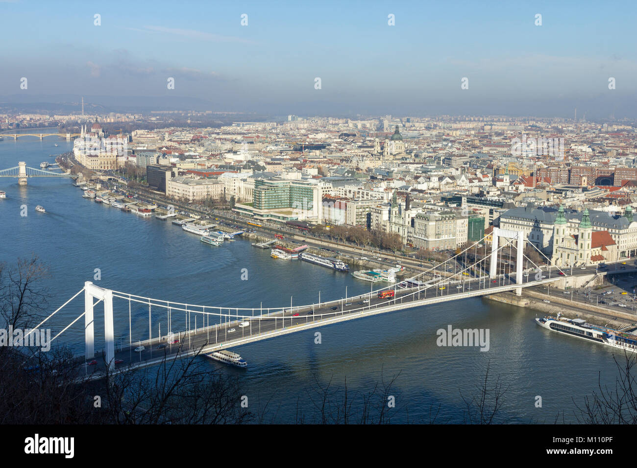 Elizabeth bridge in Budapest view from Gellert Hill Citadel Stock Photo ...