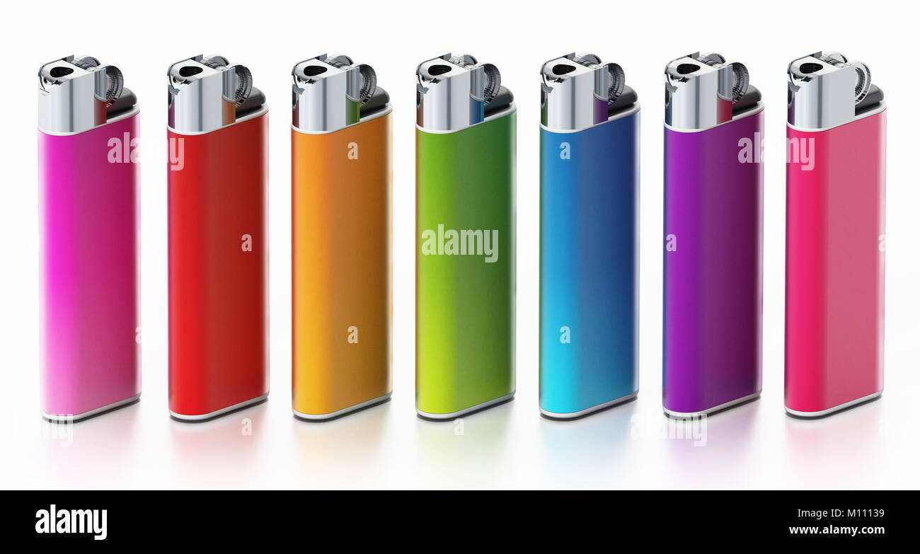 Generic multi colored lighters isolated on white background. 3D ...