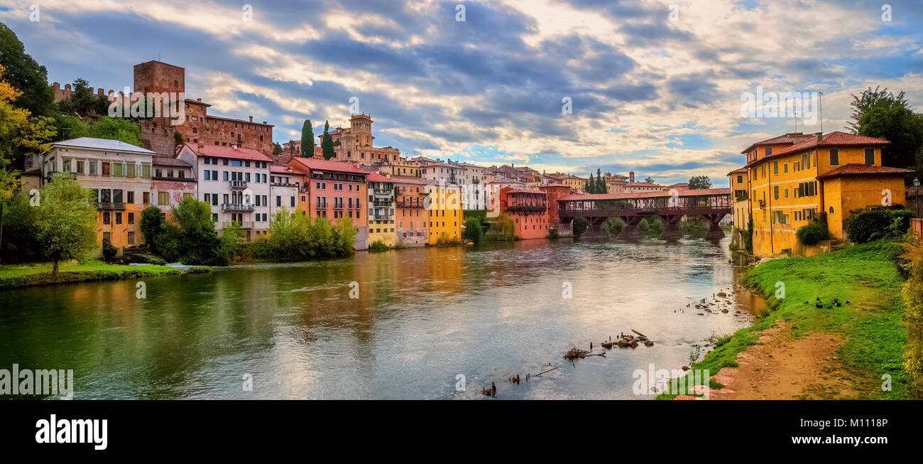 Panoramic view of Bassano del Grappa Old Town and Ponte degli Alpini ...