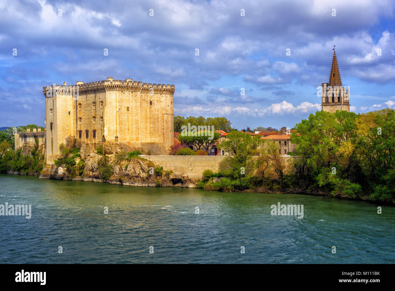 Tarascon castle and Old Town on the Rhone river, Provence, France Stock ...