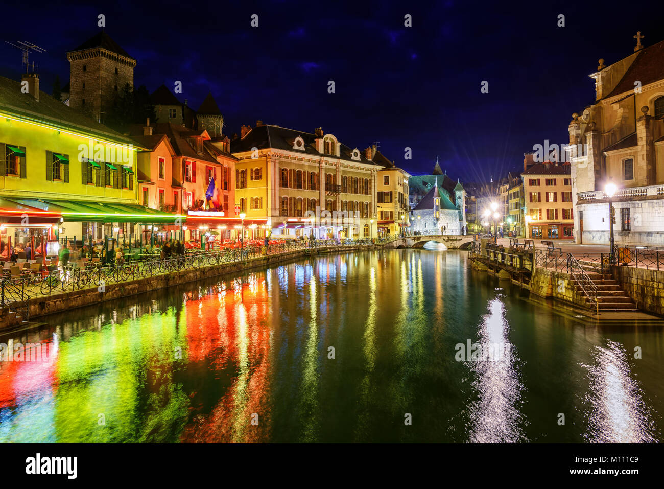 Historical Old Town of Annecy, France, illuminated at night Stock Photo ...