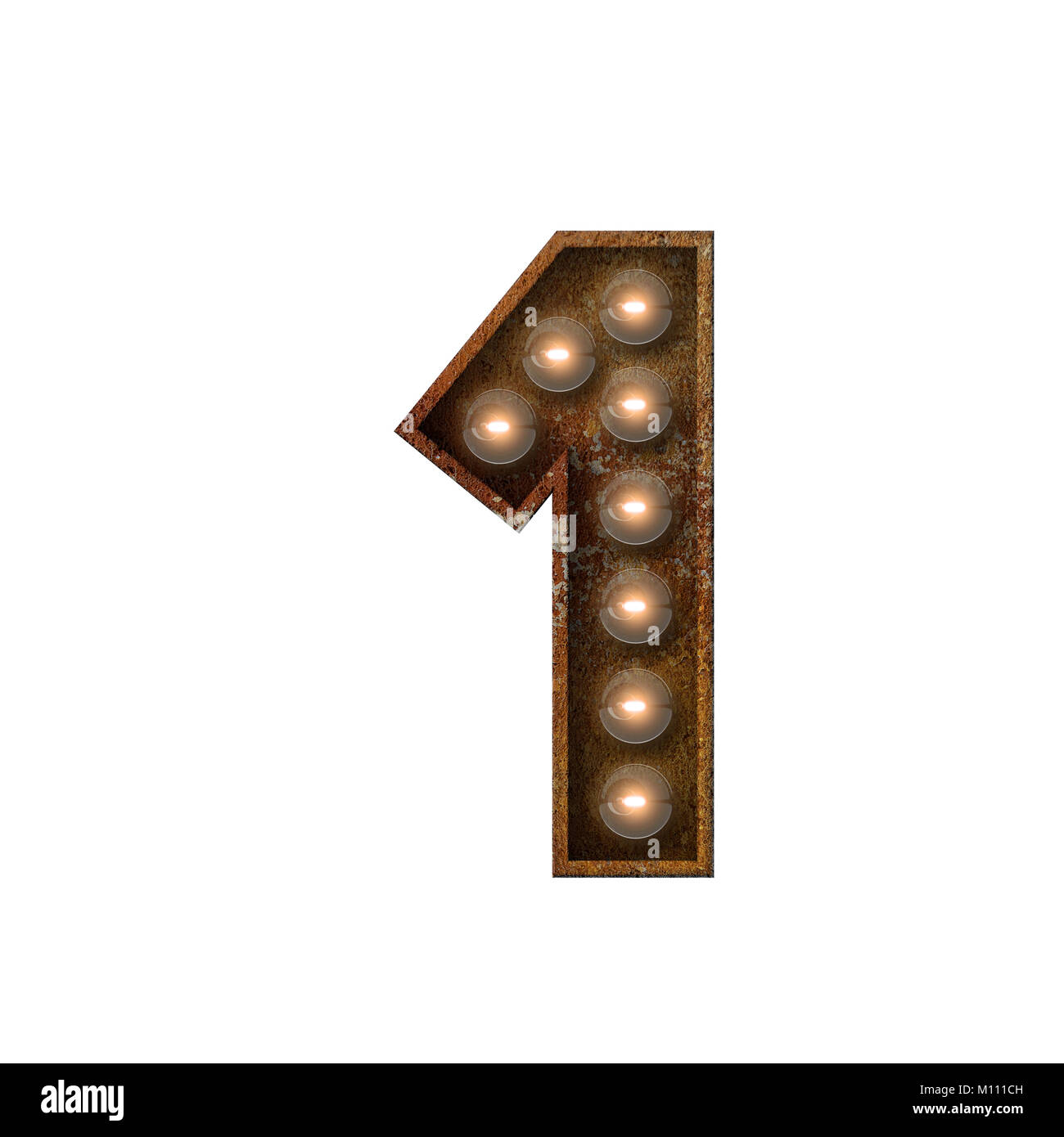 Rusted metal number 1 light bulb font. 3D Rendering Stock Photo - Alamy