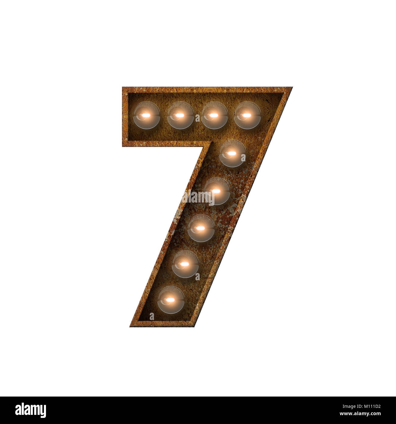 Rusted metal number 7 light bulb font. 3D Rendering Stock Photo - Alamy