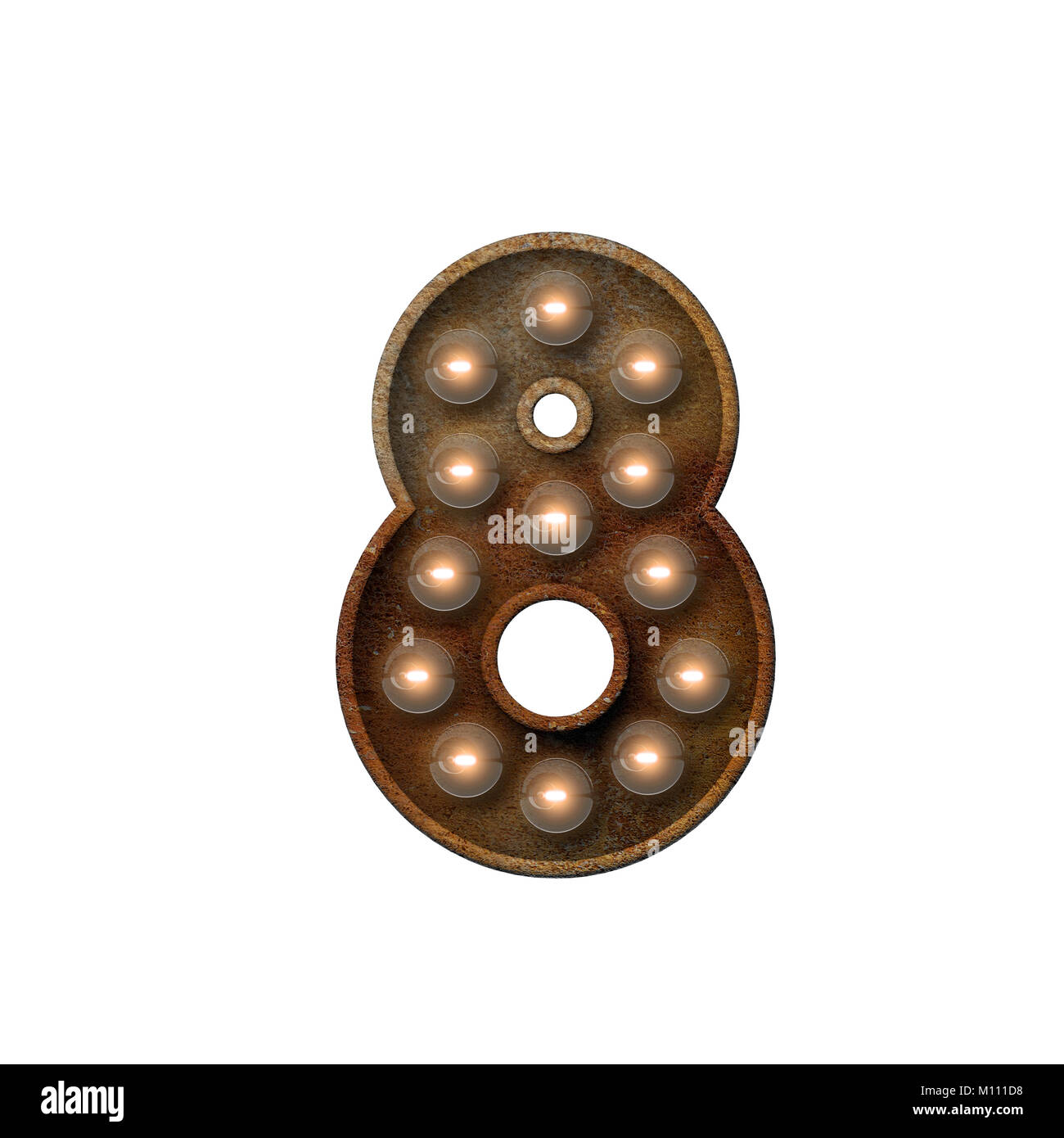 Rusted metal number 8 light bulb font. 3D Rendering Stock Photo - Alamy