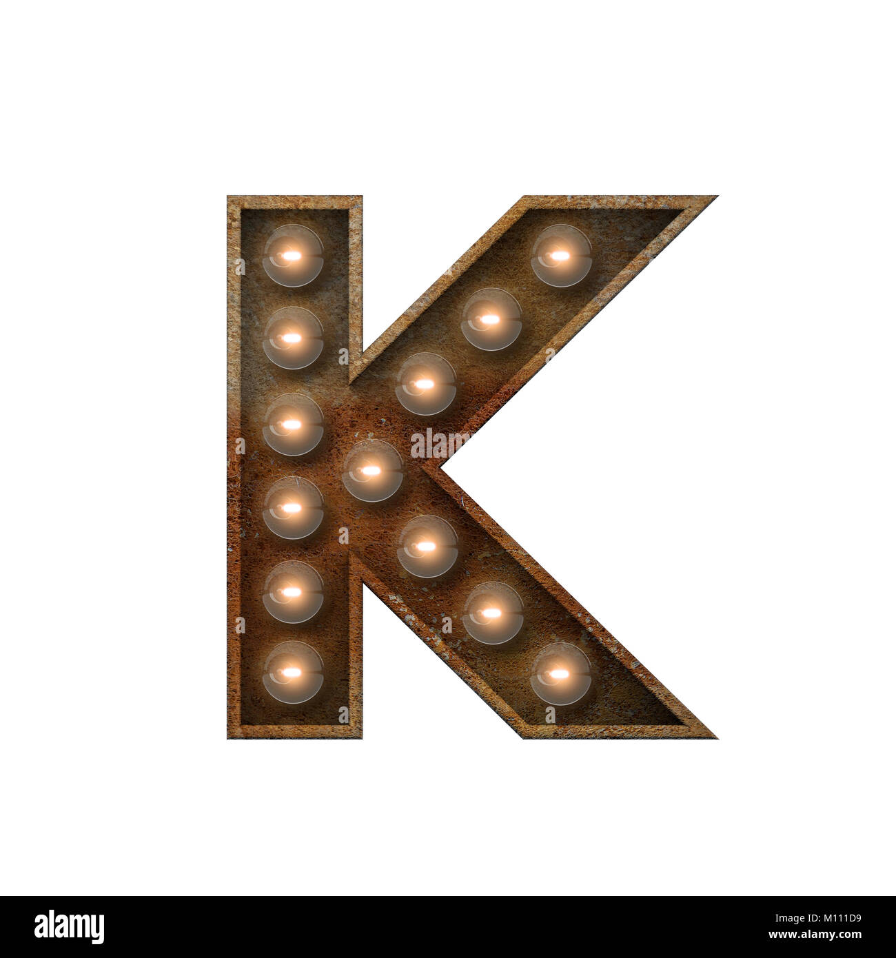 Rusted metal letter K light bulb font. 3D Rendering Stock Photo - Alamy
