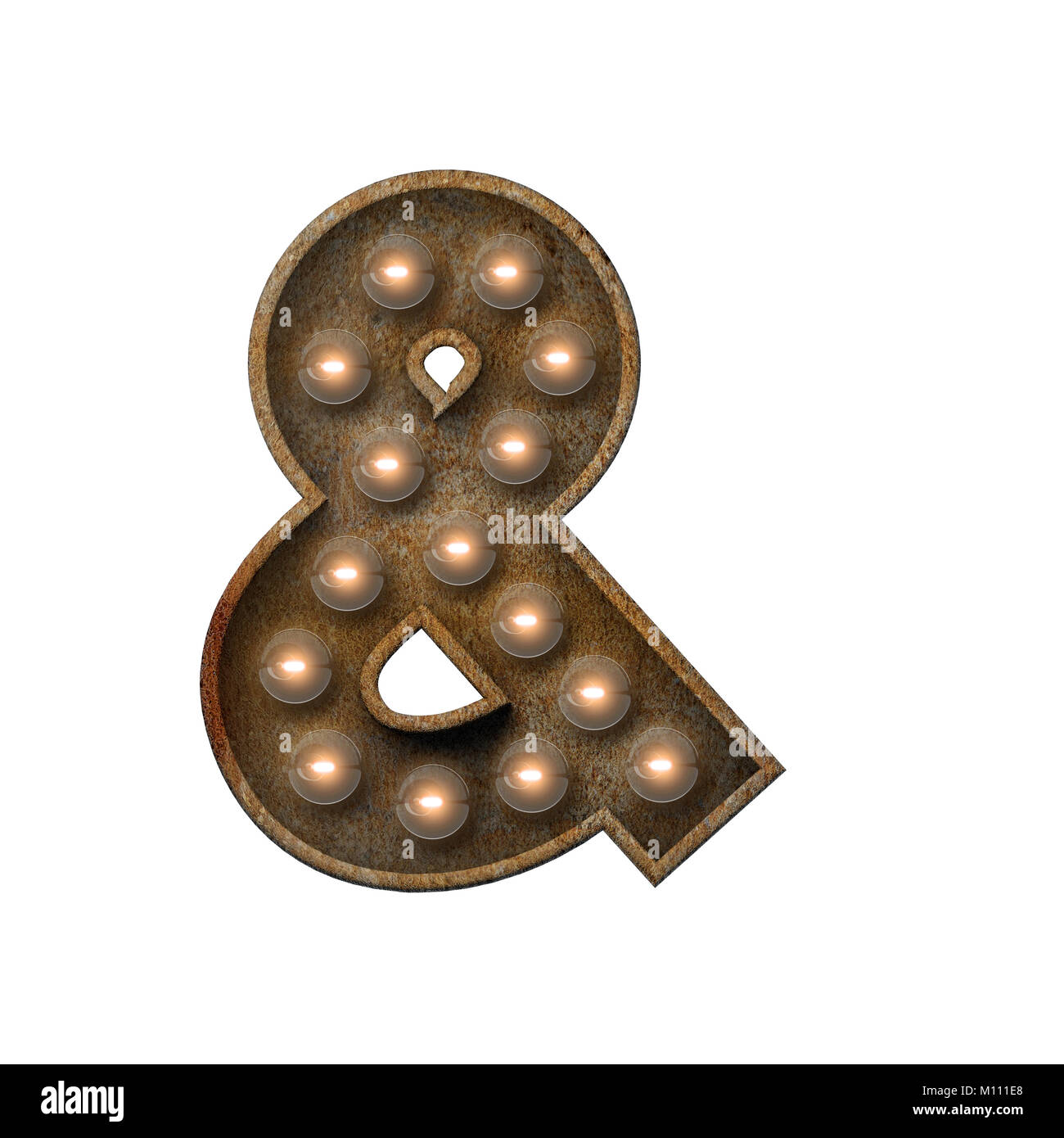 Rusted metal ampersand light bulb font. 3D Rendering Stock Photo - Alamy