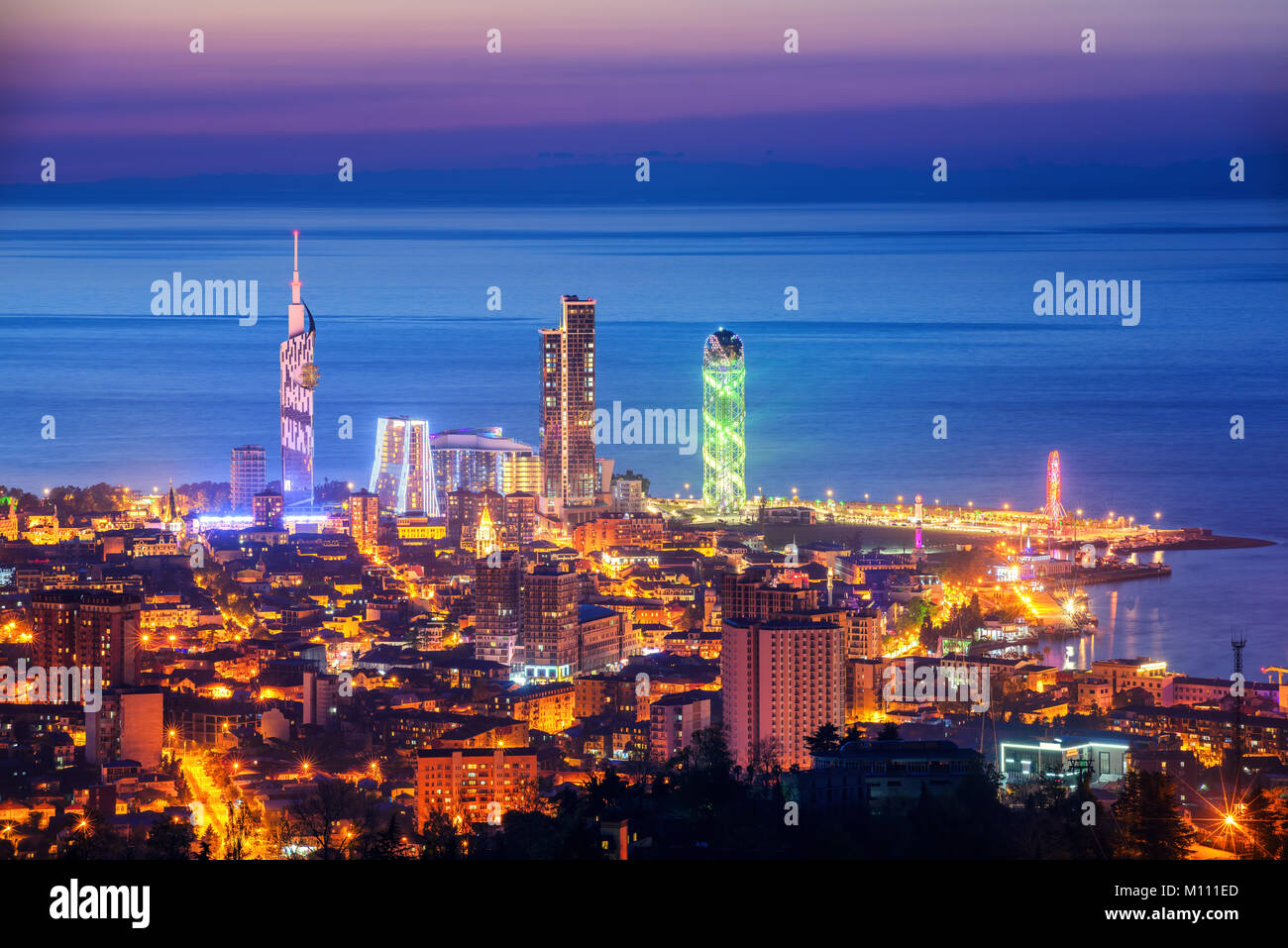 Modern urban center and the Old Town of Batumi city, Georgia, a famous ...