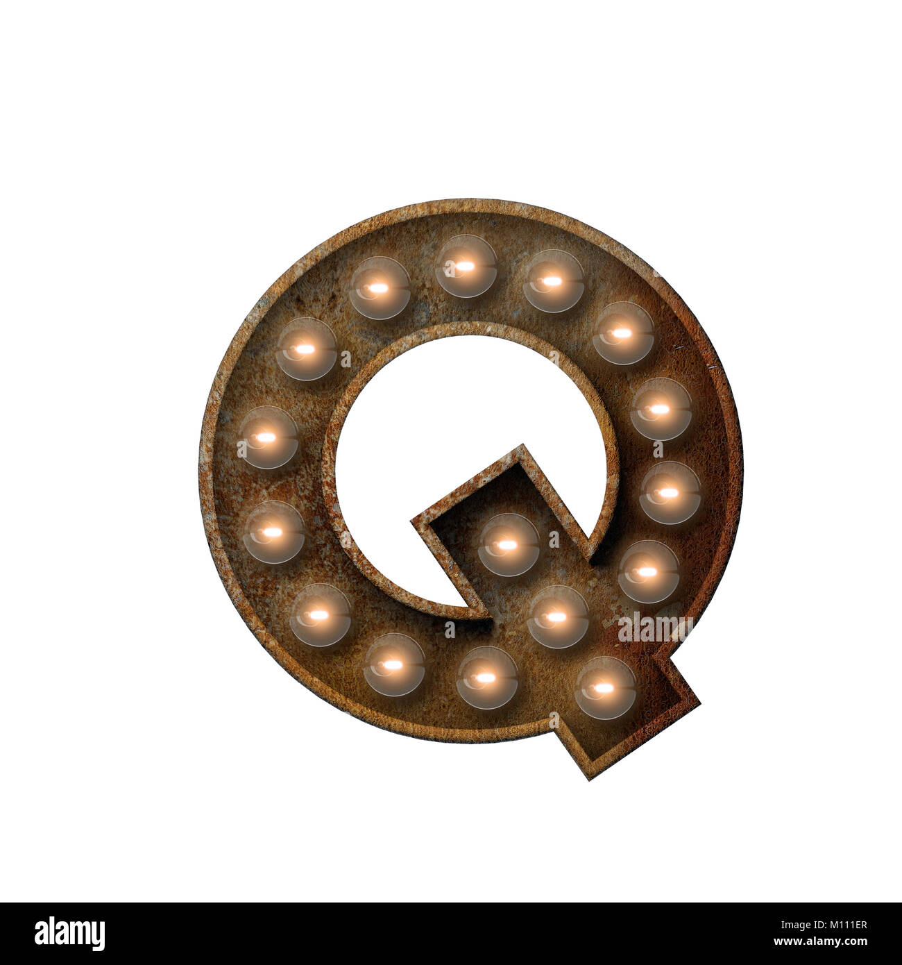 Rusted metal letter Q light bulb font. 3D Rendering Stock Photo - Alamy