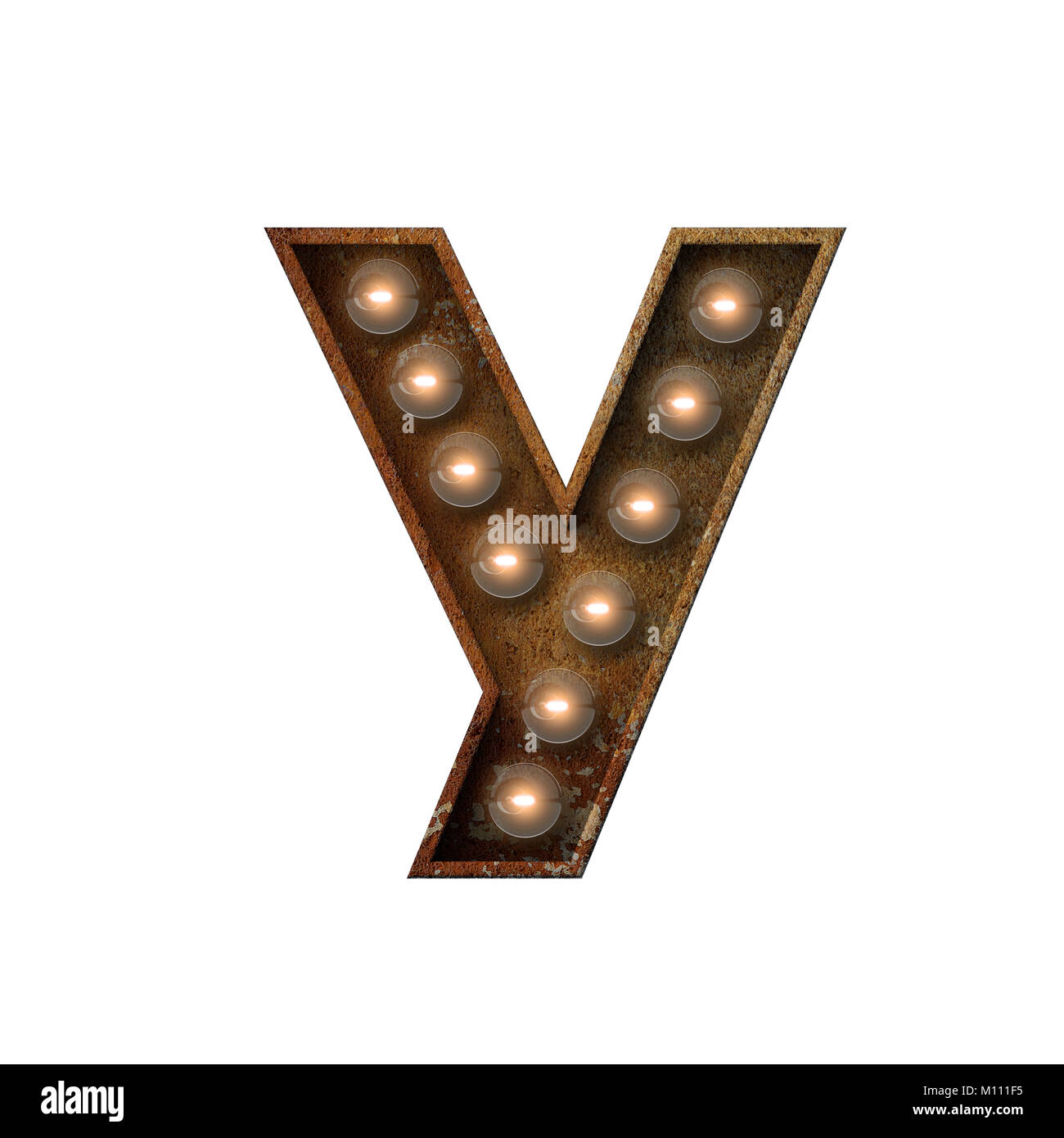 Rusted metal letter Y light bulb font. 3D Rendering Stock Photo - Alamy