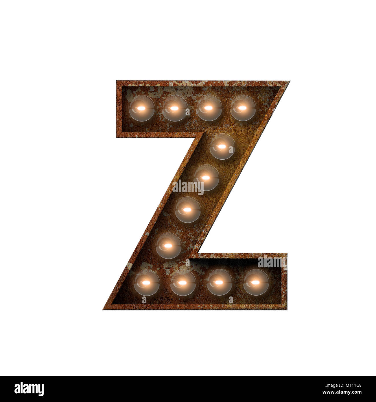 Rusted metal letter Z light bulb font. 3D Rendering Stock Photo - Alamy