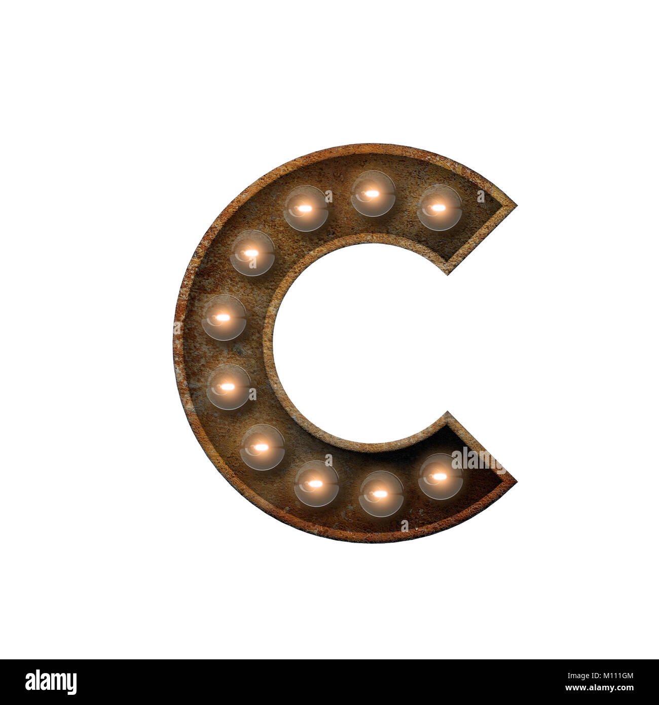 Rusted metal letter C light bulb font. 3D Rendering Stock Photo - Alamy