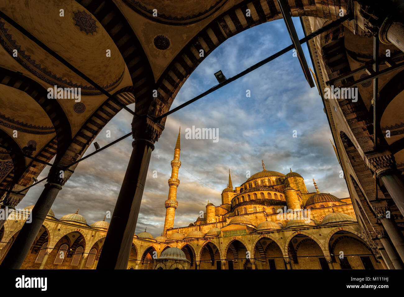 Sultanahmet or the Blue Mosque, Istanbul, on dramatic sunset, Turkey ...