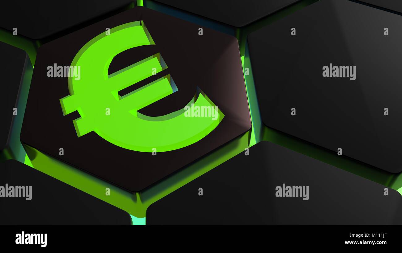 Green Euro symbol on hexagon - 3D rendering Stock Photo - Alamy