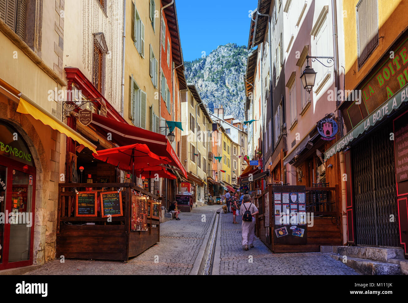Briancon, France - July 03, 2017: Pedestrian street in the Old Town of ...