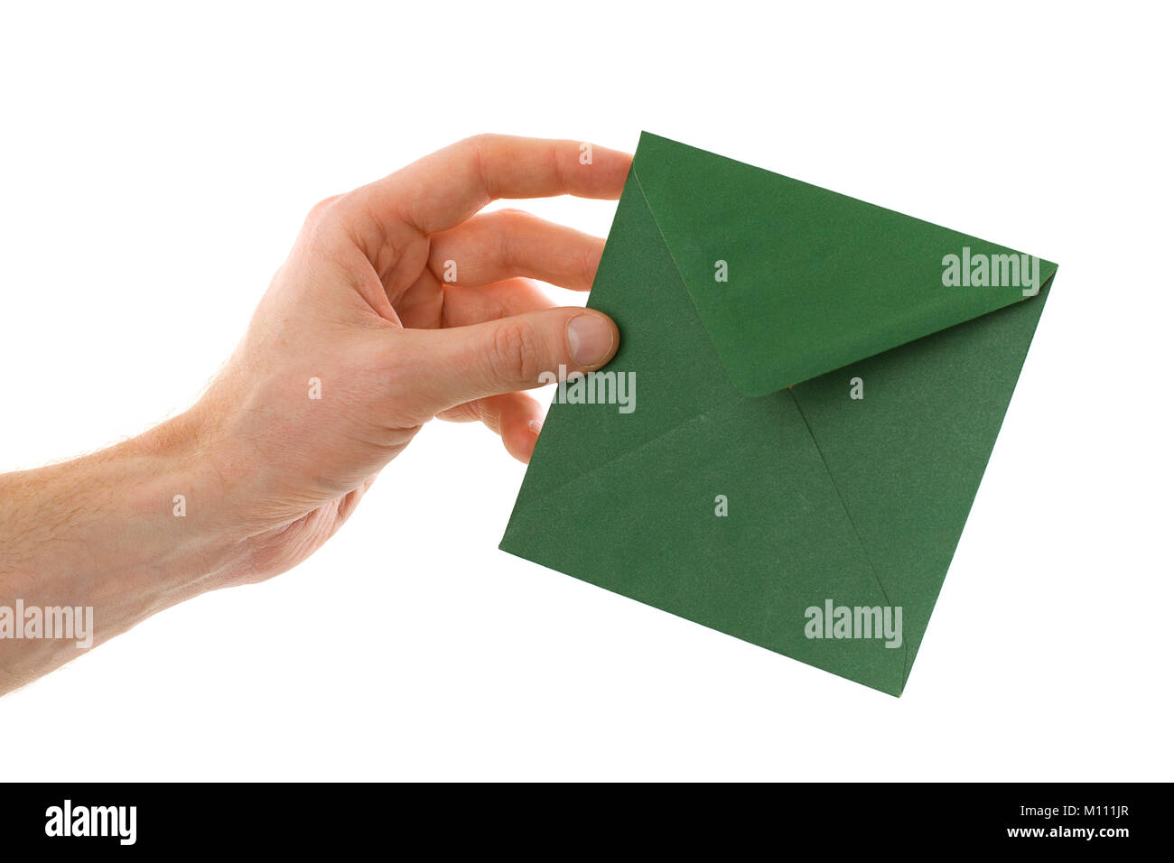 Male hand with envelope with a letter isolated on white Stock Photo - Alamy