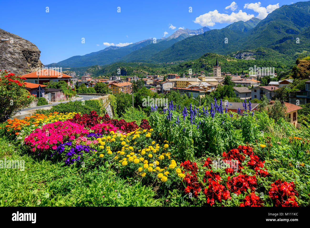 Susa town in the Susa Valley, Alps mountains, Piedmont, northern Italy ...