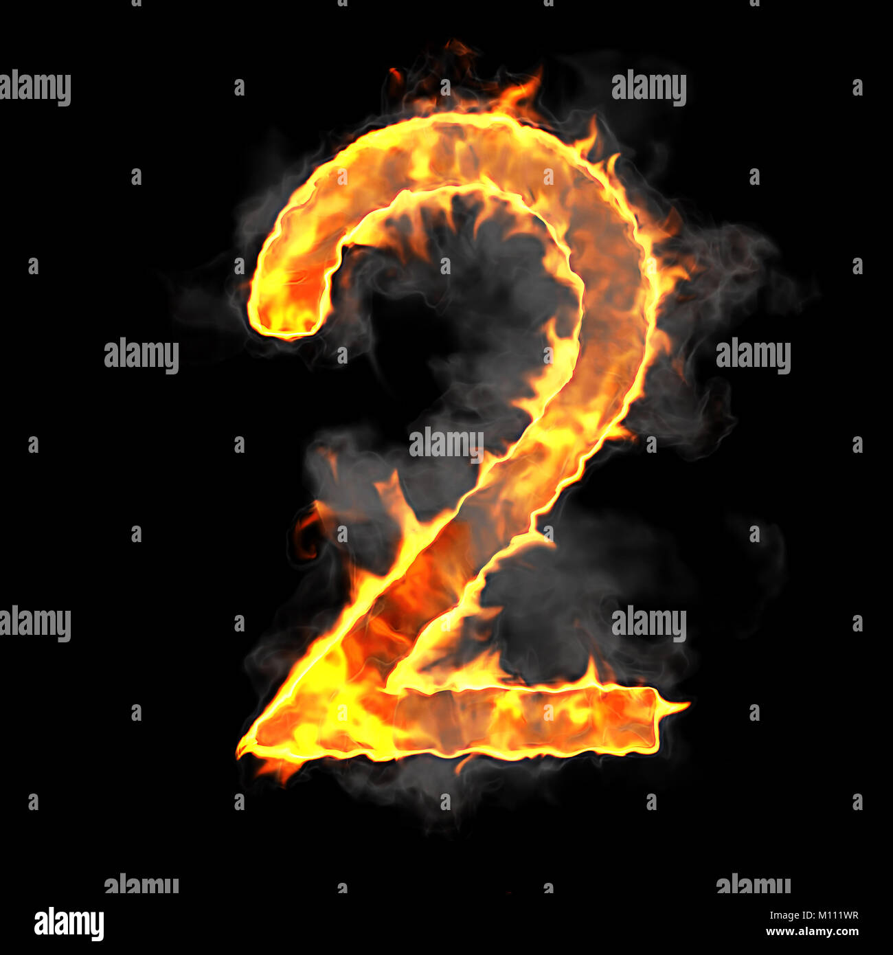 Burning and flame font 2 numeral over black background Stock Photo - Alamy