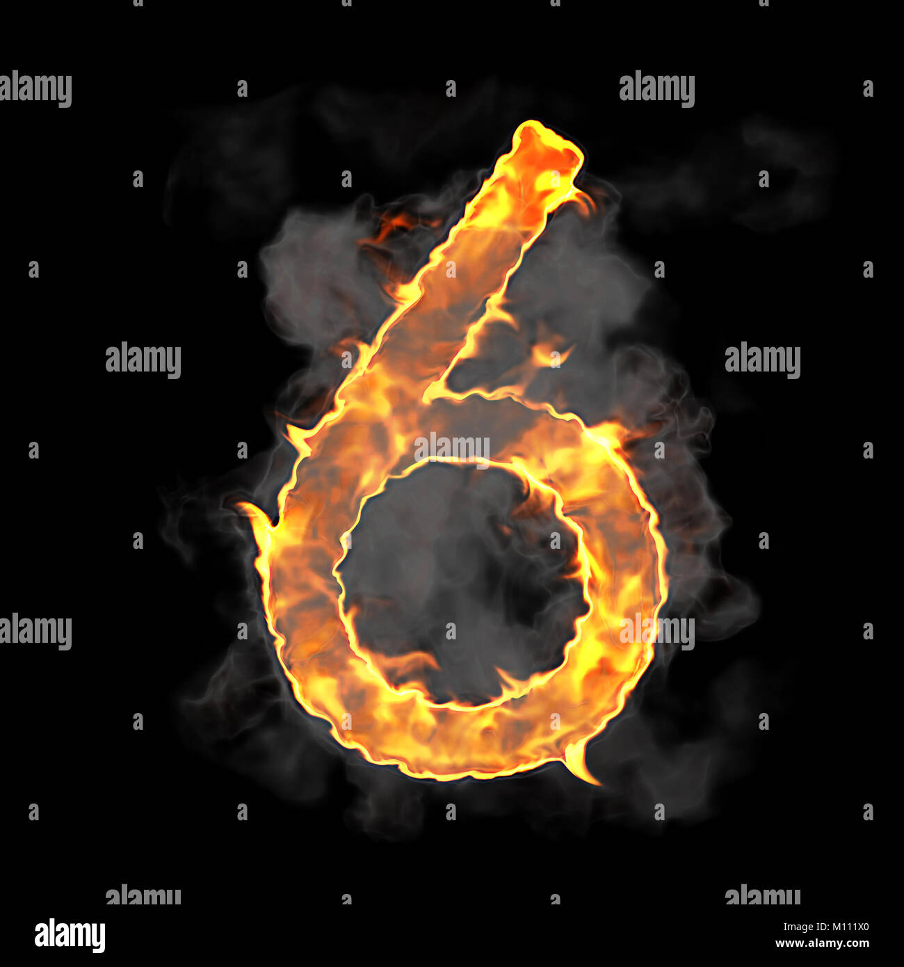 Burning and flame font 6 numeral over black background Stock Photo - Alamy
