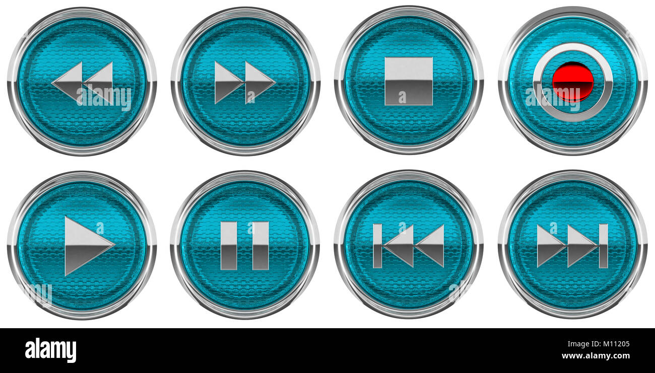 Round Blue Control icons set isolated on white Stock Photo - Alamy