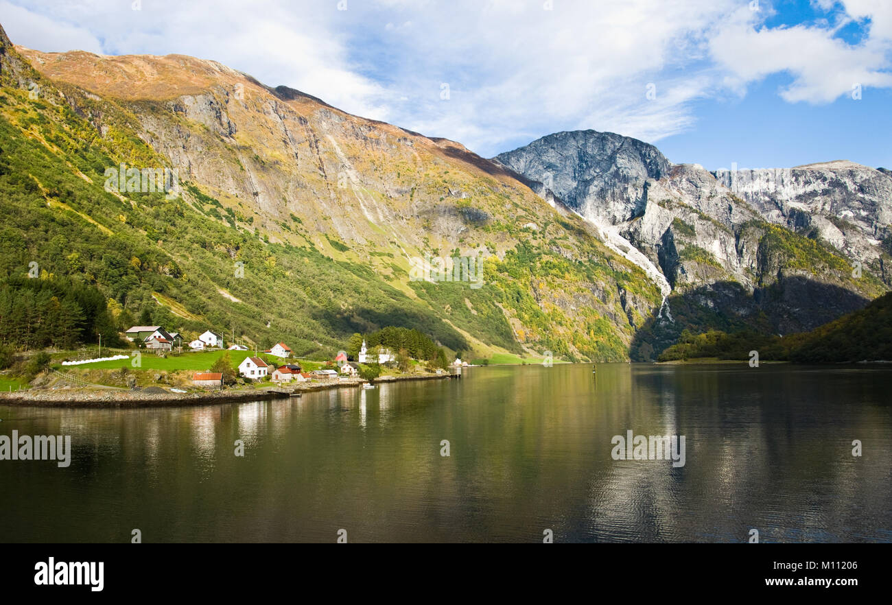 Scandinavian landscape: Fjord, mountains and village Stock Photo - Alamy