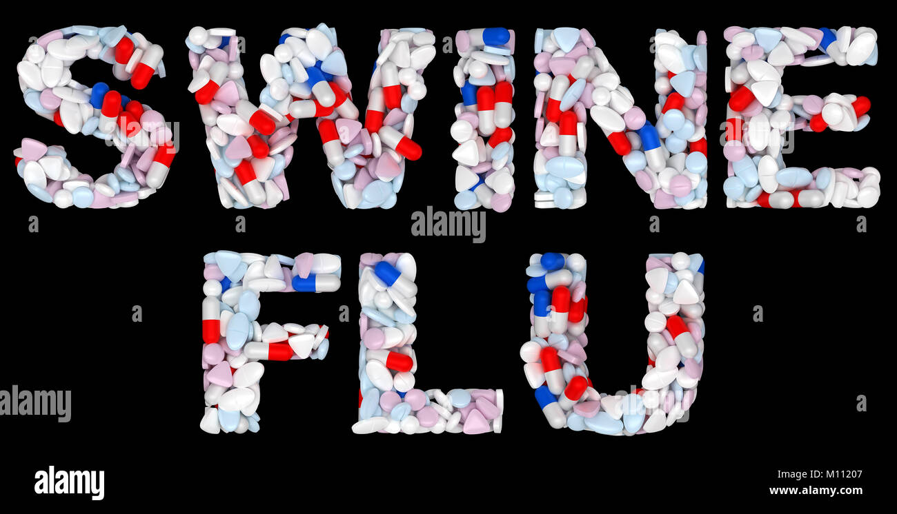 Swine flu: pills and drugs shape isolated over black background Stock ...