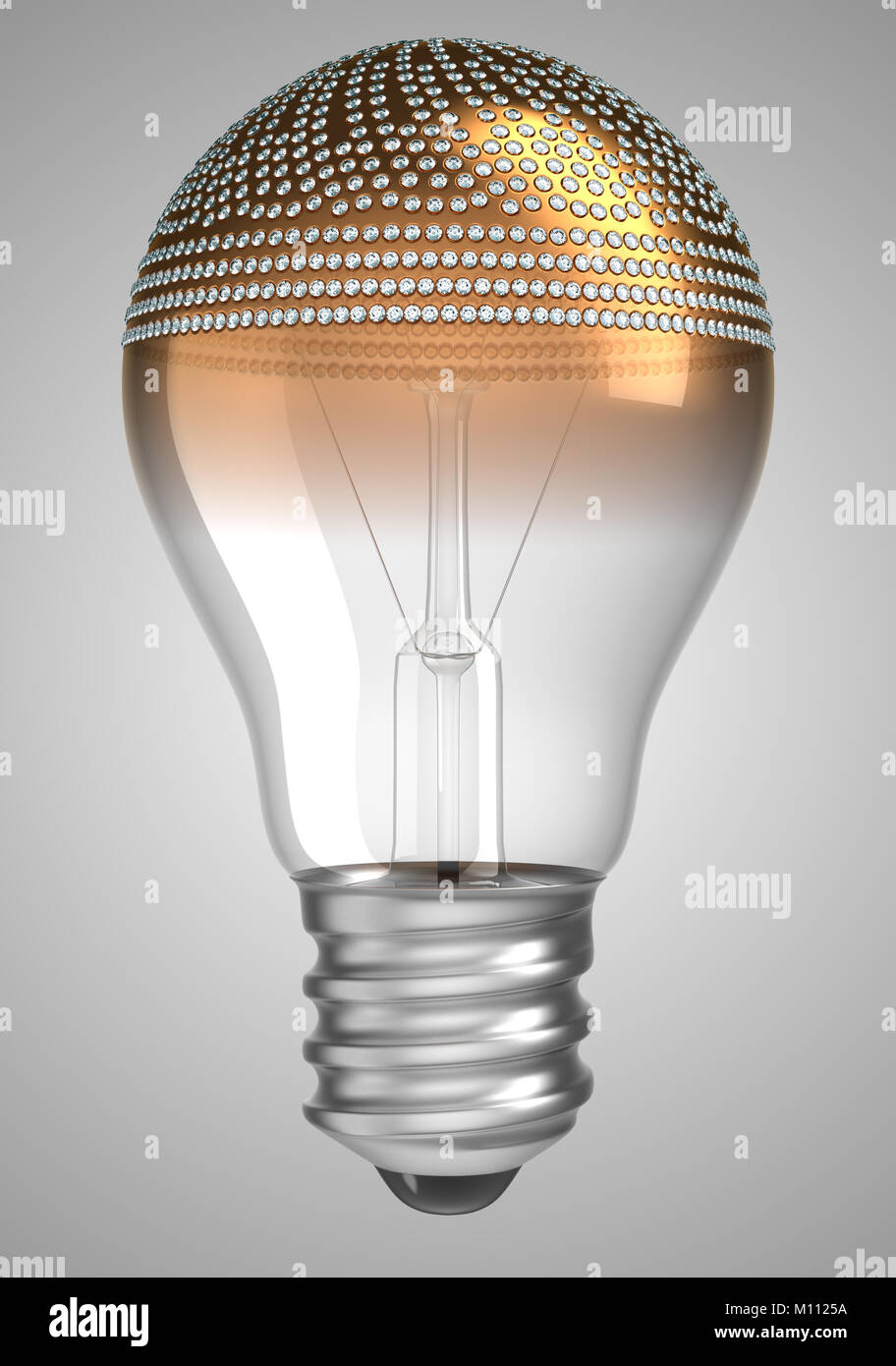 Golden Lightbulb incrusted with diamonds over white background Stock ...