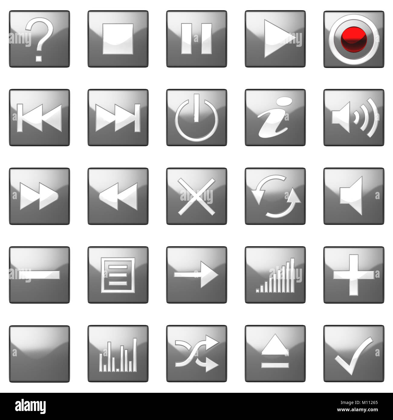 Square grey Control panel icons set isolated on black Stock Photo - Alamy