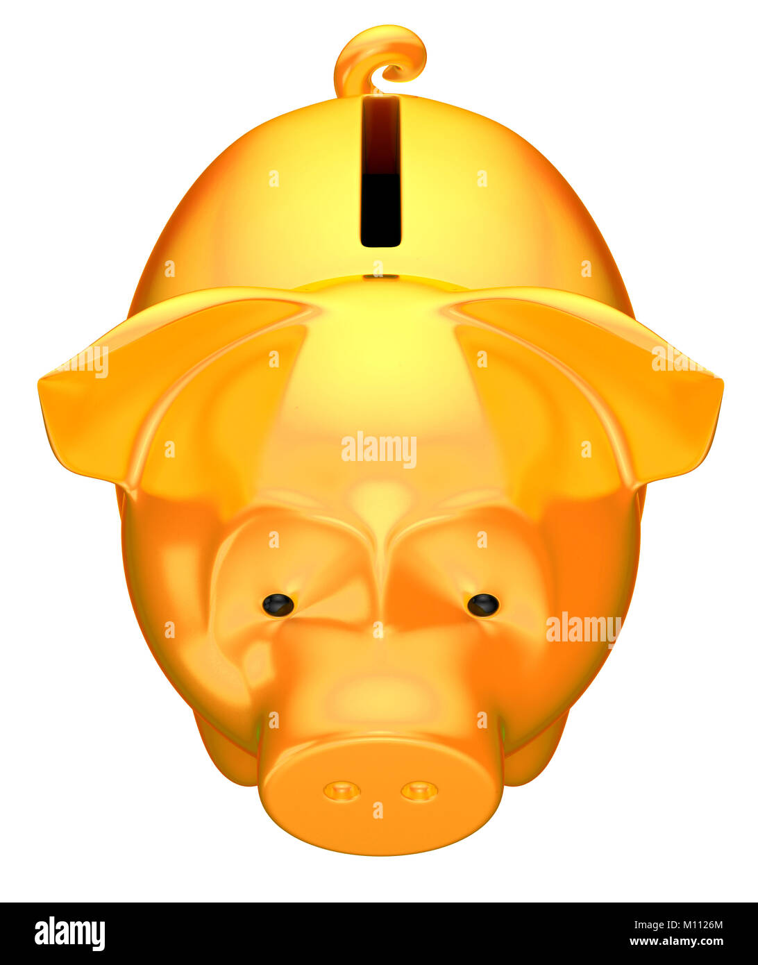 Golden piggy bank front top view isolated over white Stock Photo - Alamy