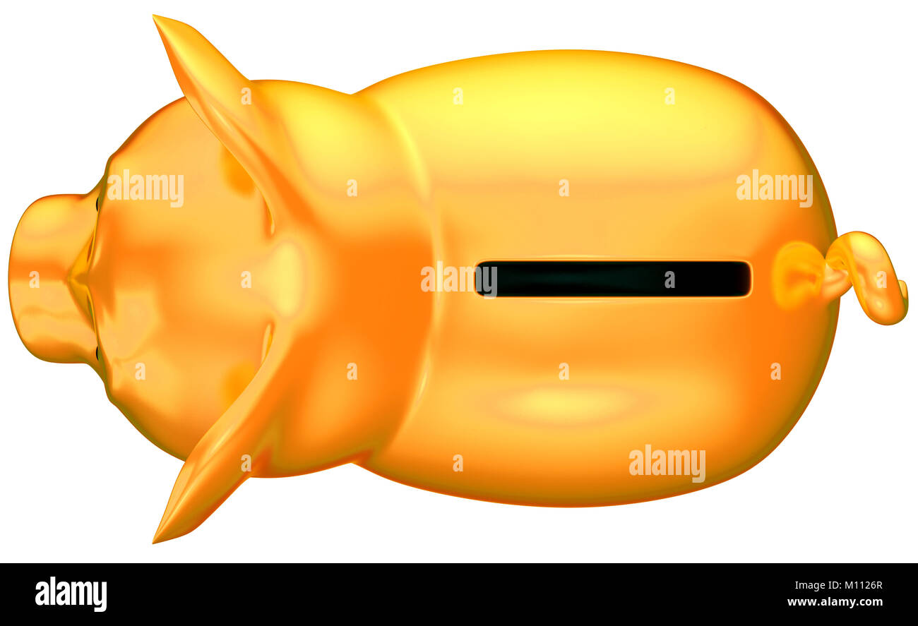Golden piggy bank top view isolated over white Stock Photo - Alamy