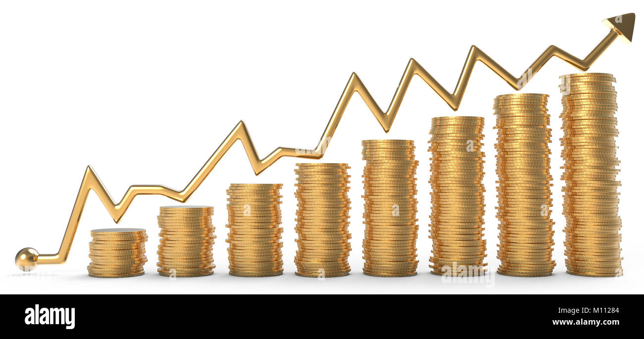 Coin stack arrow bar graph hi-res stock photography and images - Alamy