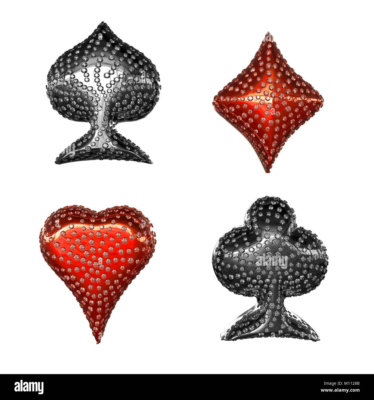 Card suits incrusted with diamonds over white background Stock Photo ...
