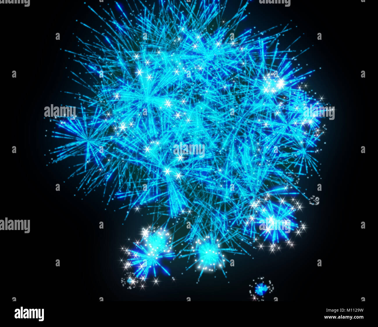 Blue fireworks explosions over black background Stock Photo - Alamy