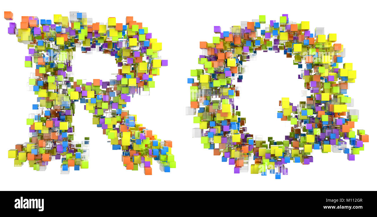 Abstract cubic font R and Q letters isolated over white Stock Photo - Alamy
