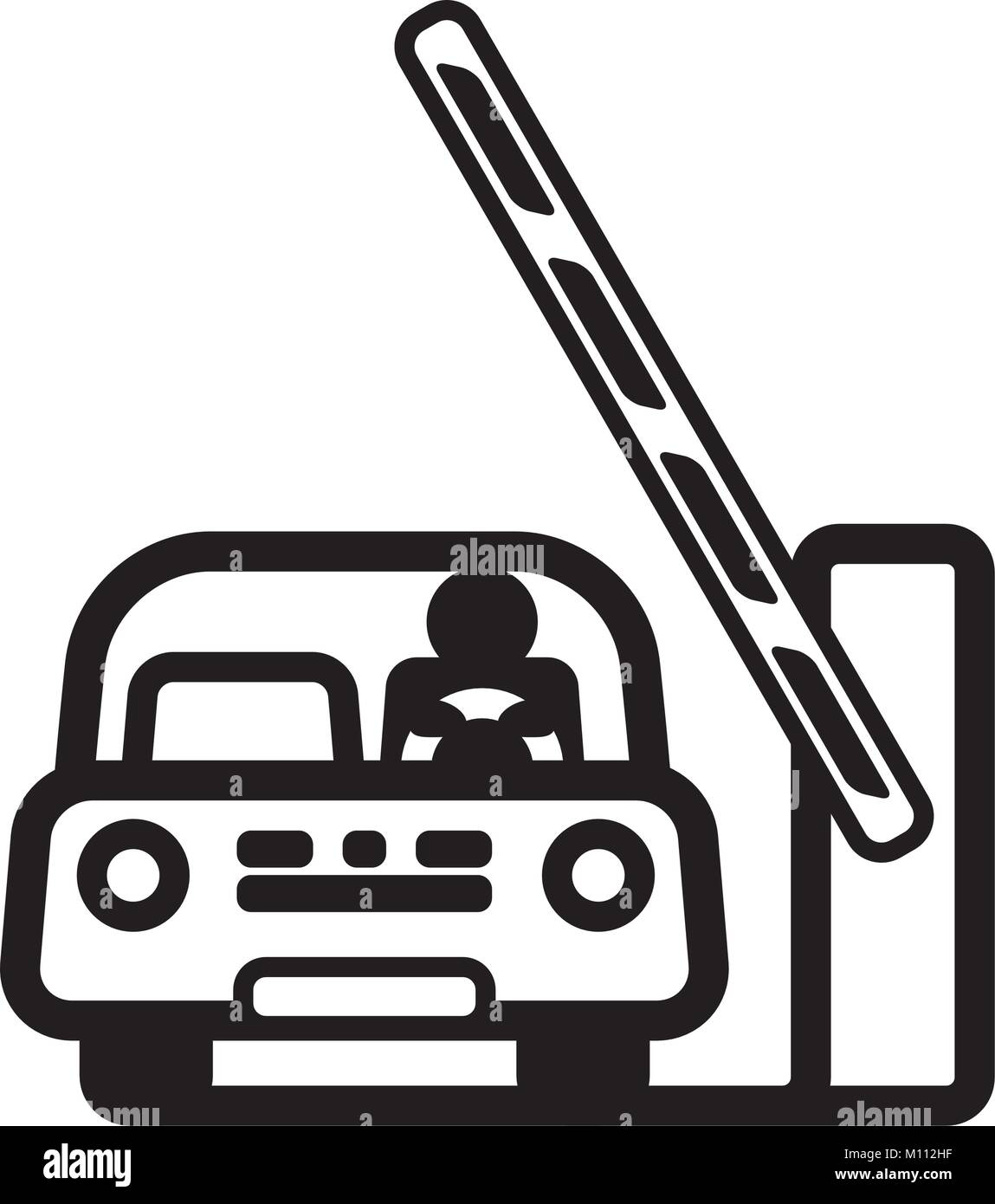 Car at Open Barrier Gate. Linear vector illustration with editable line ...