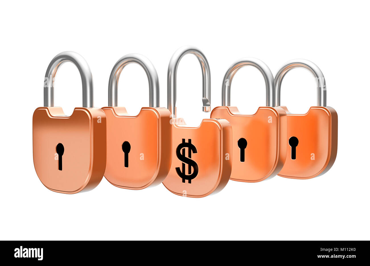 Padlocks concept - US dollar currency safety. Isolated over white Stock ...