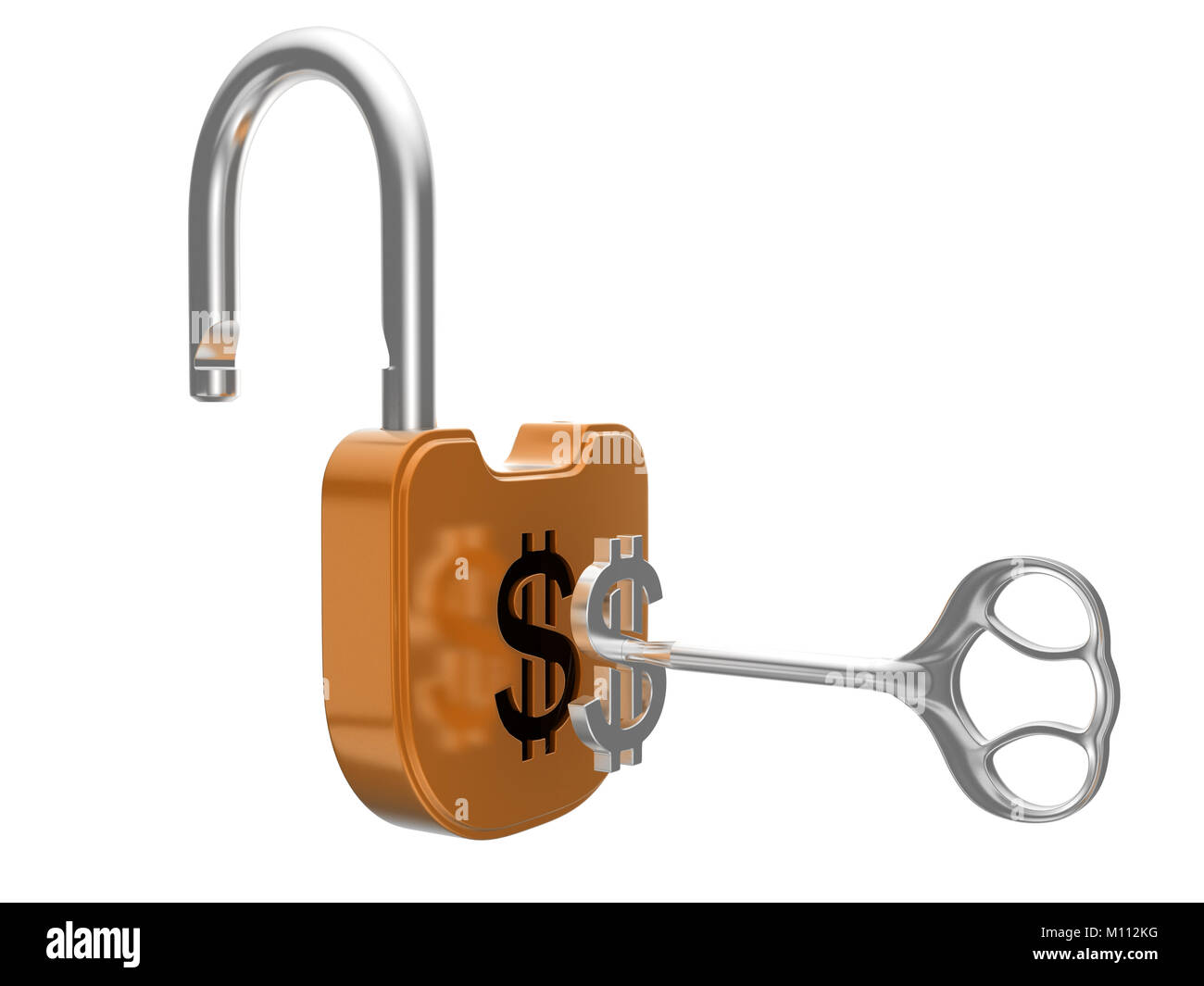 Unlocking the US dollar currency lock. Isolated over white Stock Photo ...