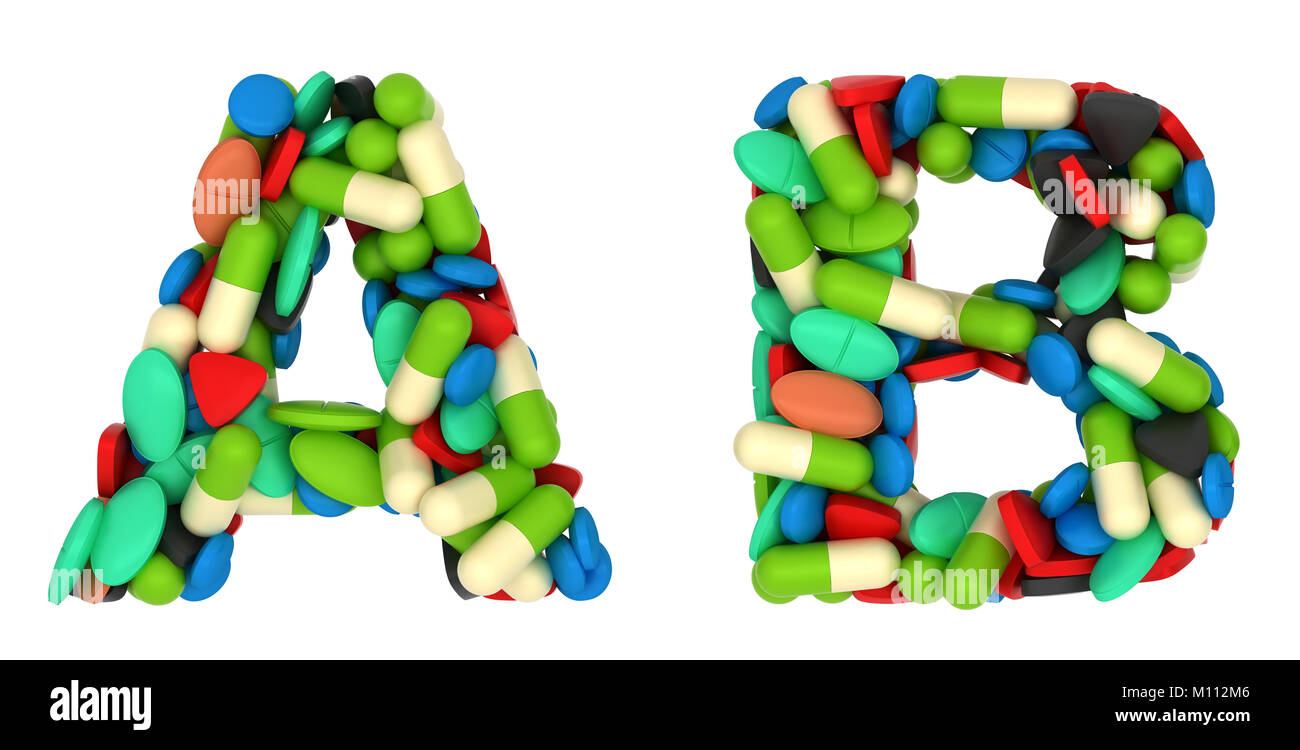 Healthcare font A and B pills letters over white Stock Photo - Alamy