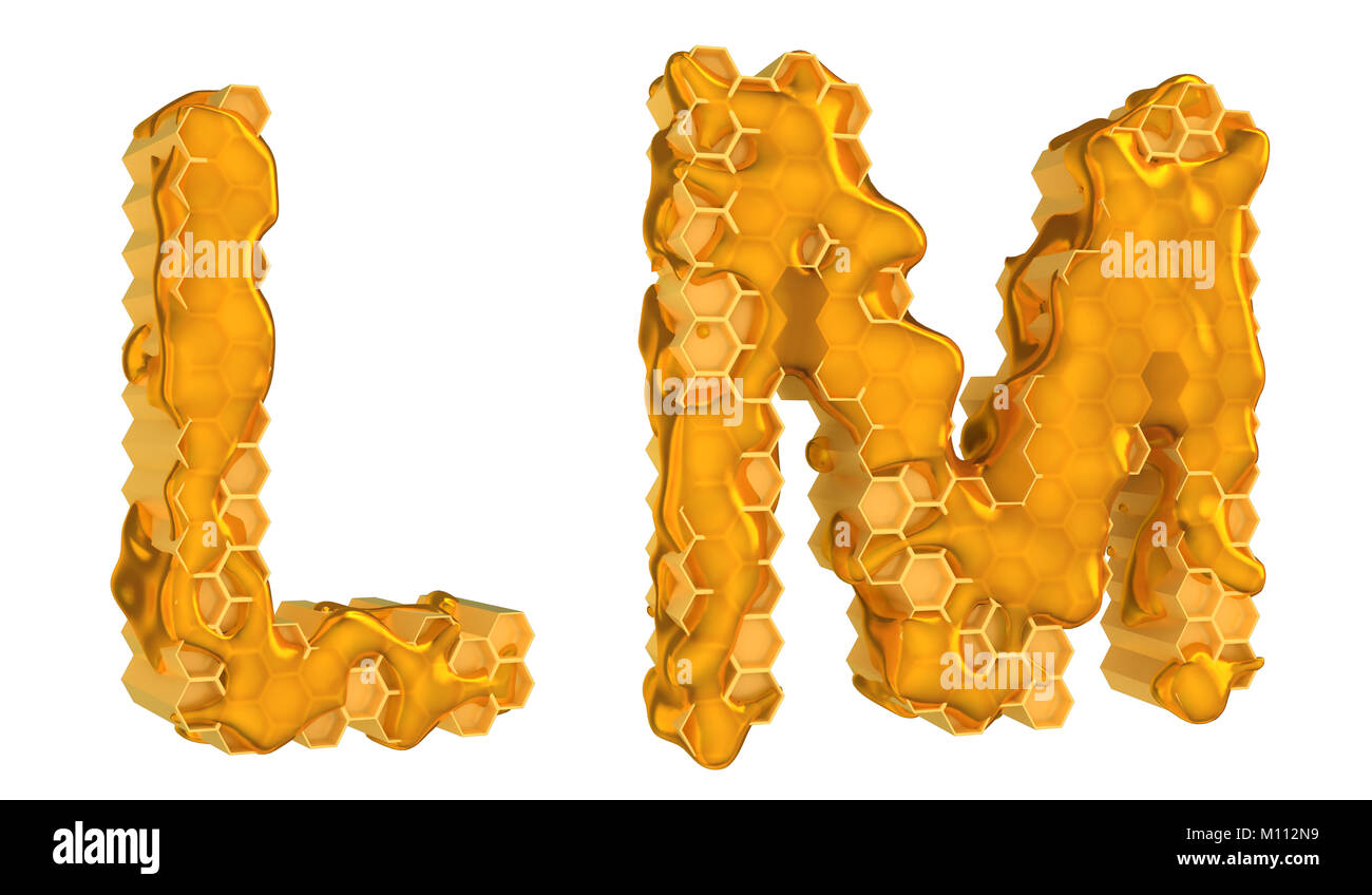 Honey font L and M letters isolated over white Stock Photo - Alamy