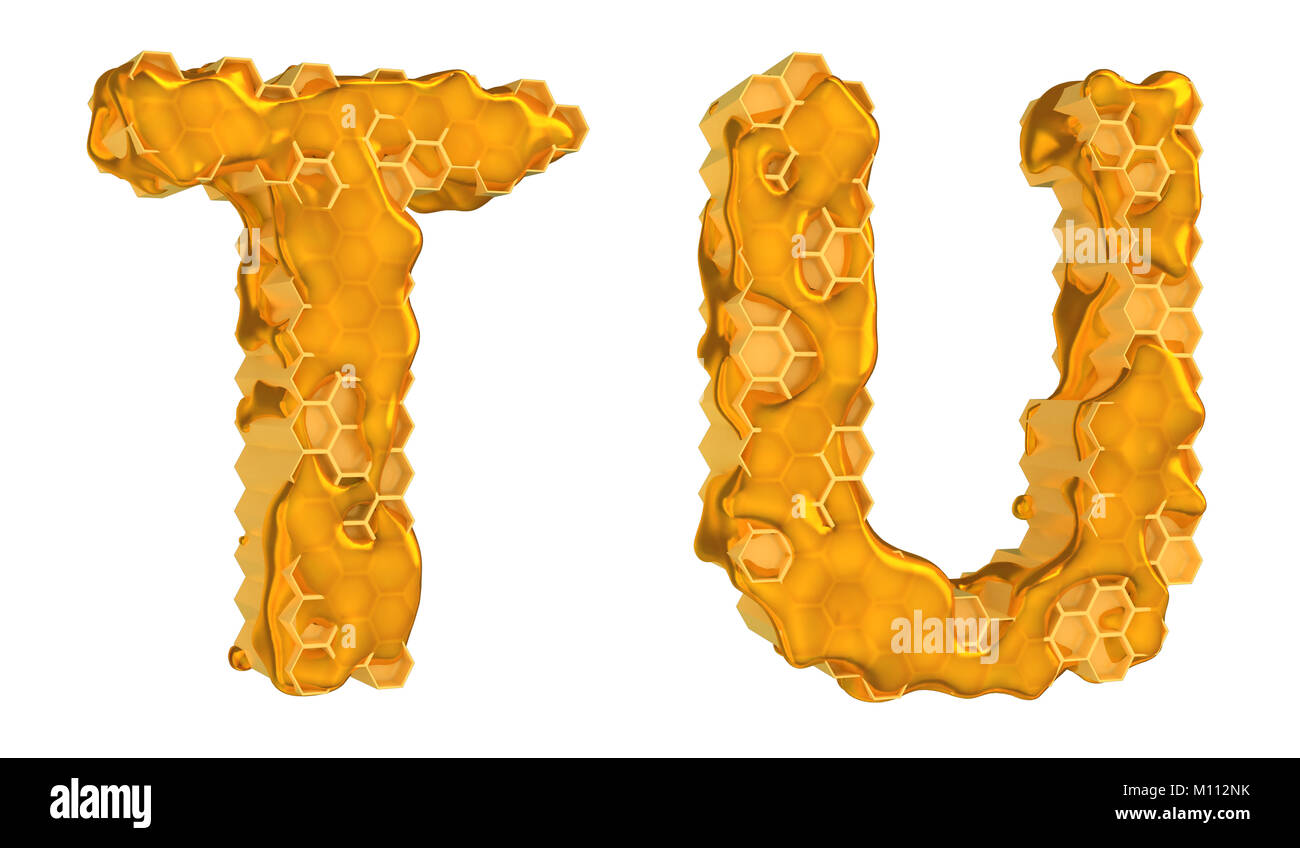 Honey font T and U letters isolated over white Stock Photo - Alamy