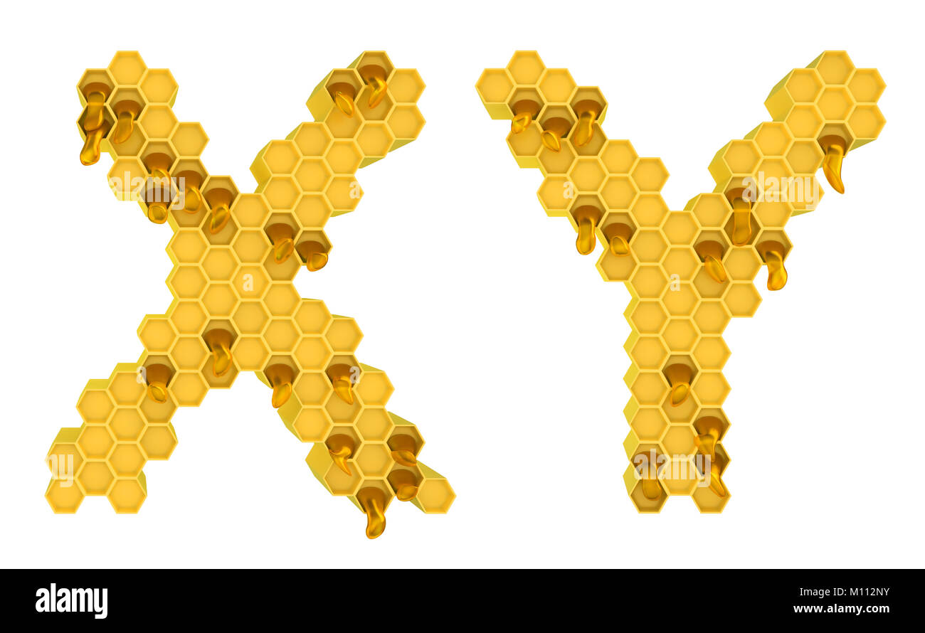 Honey font X and Y letters isolated over white Stock Photo - Alamy