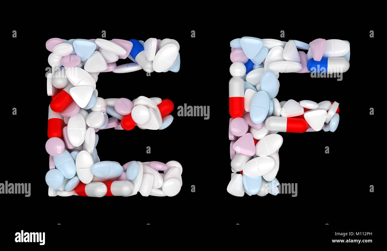 Pharmaceutical font C and D pills letters over black Stock Photo - Alamy