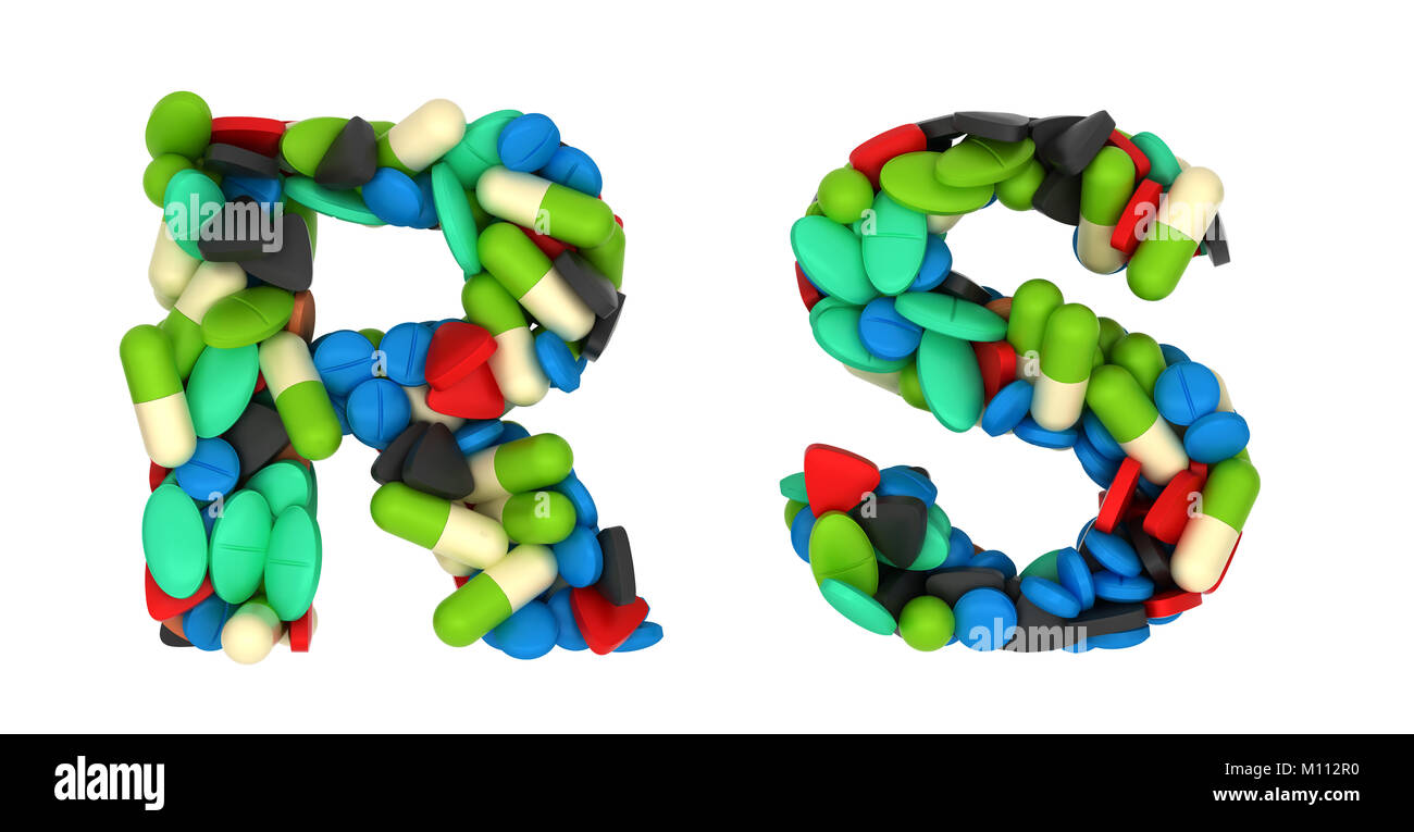 Pharmacy font R and S pills letters over white Stock Photo - Alamy