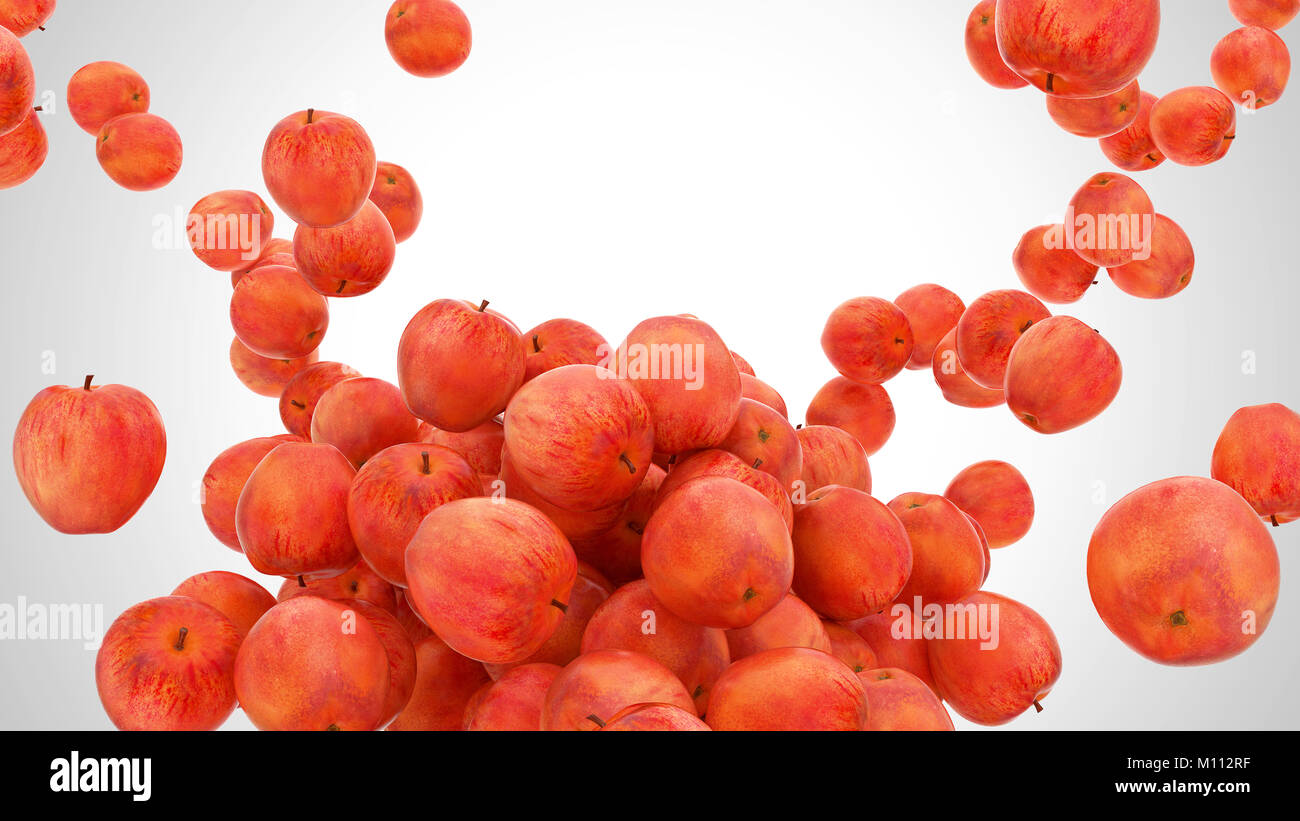 Tasty Red apples flow over grey background Stock Photo - Alamy