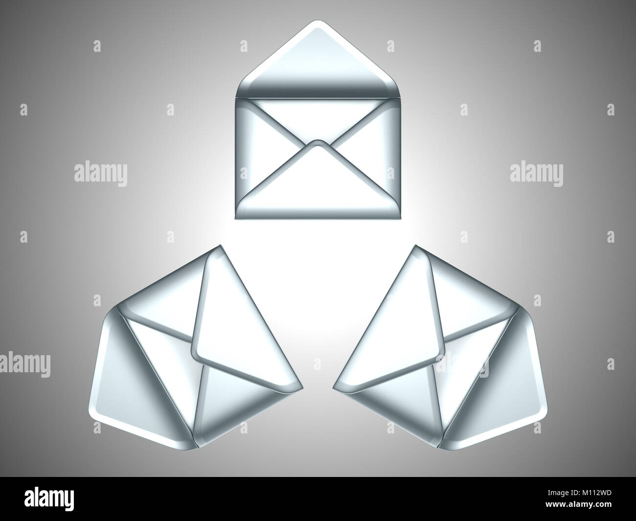 Mail - 3 opened silver envelopes over grey background Stock Photo - Alamy