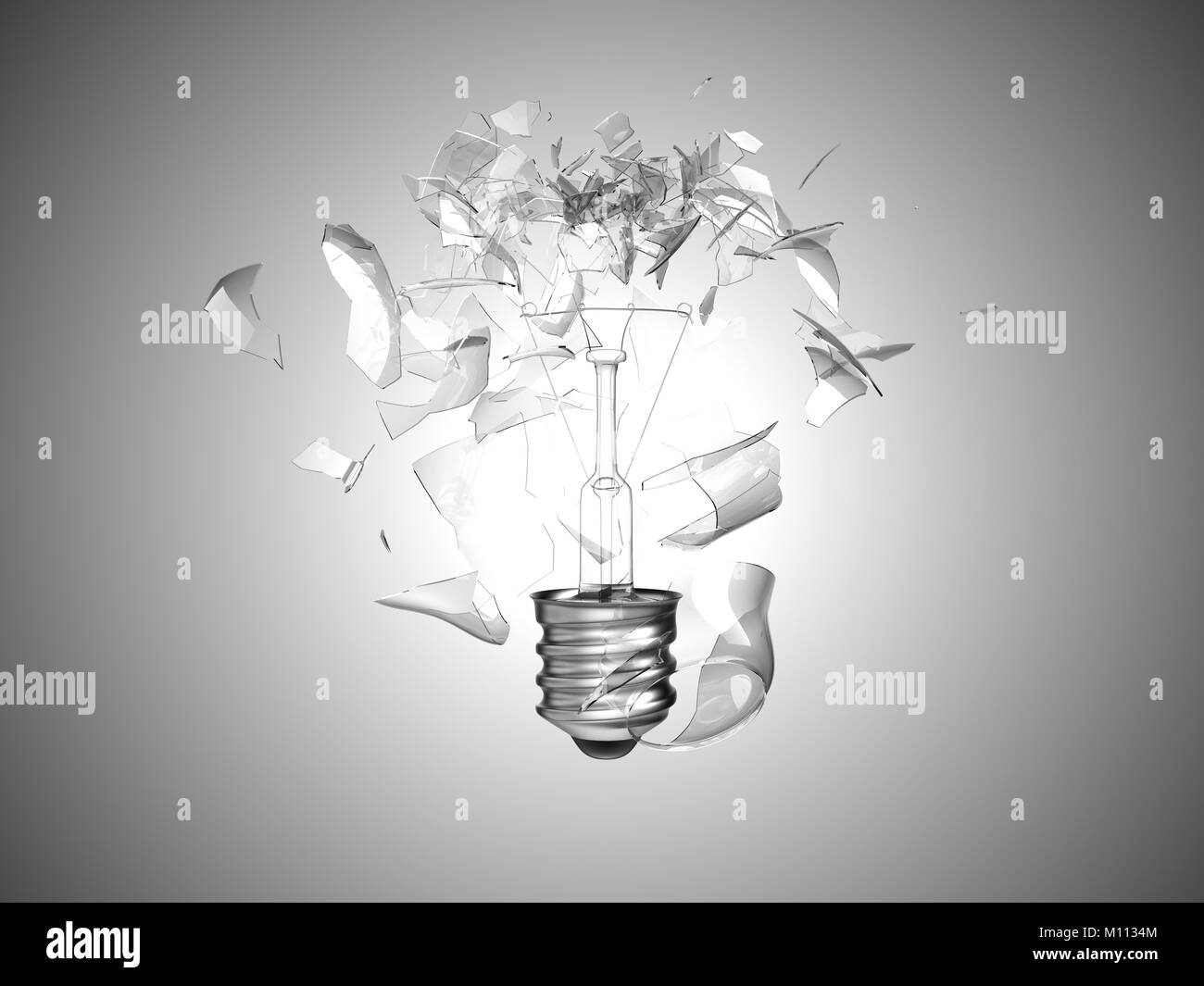 Bad idea. Crushed lightbulb over grey background Stock Photo - Alamy